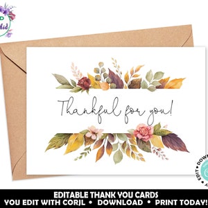 Editable Thanksgiving Thank You Card, Personalized Thanksgiving Thank ...