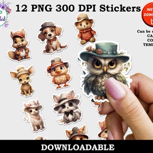 Printable Cute Animal Stickers, 12 Different Designs, Cricut Stickers ...