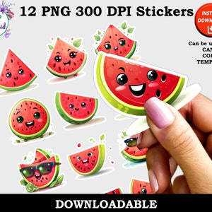 Printable Watermelon Sticker, Print and Cut Digital PNG Sticker Sheets ...