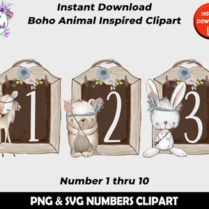 Printable Boho Animal Numbers Clipart Boho Animal SVG - Etsy
