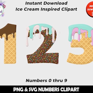 Ice Cream Clipart Numbers, Ice Cream Birthday Clipart, Ice Cream ...