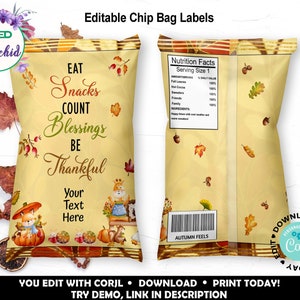 Printable Thanksgiving Kids Chip Bag Labels Fall Chip Bag - Etsy