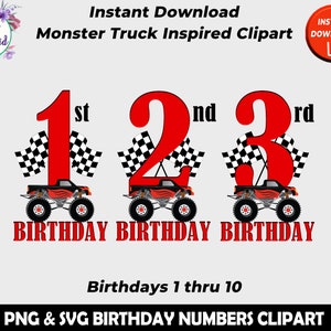 Red Monster Truck Birthday Numbers Clipart, Monster Truck Clipart ...