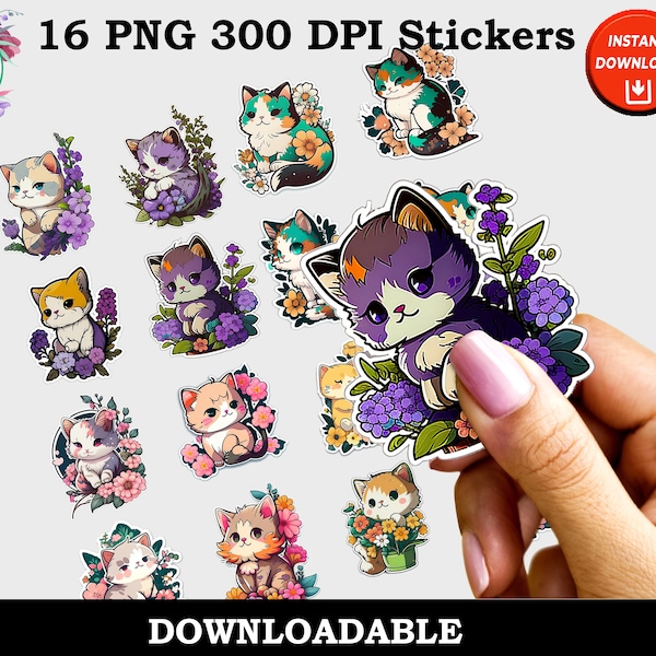 Printable Cat Stickers - Etsy