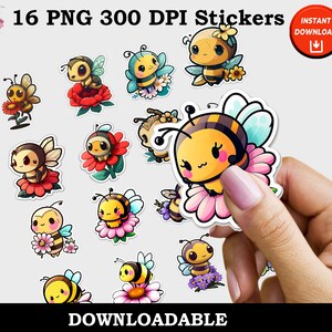 Cute Bees Print and Cut Digital PNG Sticker Sheets 16 - Etsy