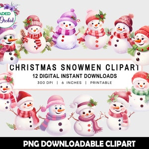 Christmas Snowman Clipart, Digital Snowmen Clipart, 12 PNG Clipart ...