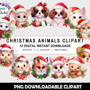 Printable Christmas Animal Clipart, Digital Animal Clipart, 12 PNG ...