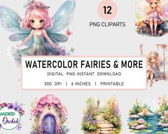 Watercolor Fairy Garden Clipart Cute Fairy Garden Clipart Enchanted ...