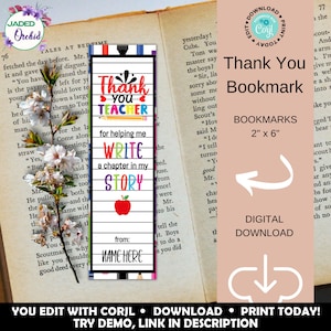 Fun Thank You Teacher Bookmark, Teacher Appreciation Bookmarker, Thank ...