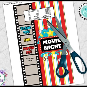 Printable Movie Night Thank You Popcorn Wrapper Template, Movie Night ...