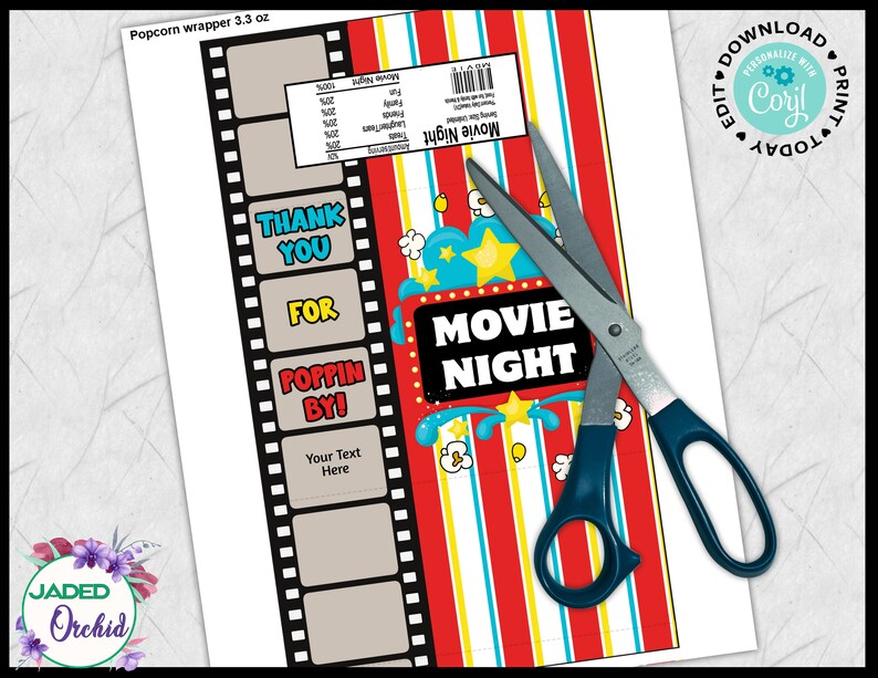 Printable Movie Night Thank You Popcorn Wrapper Template - Etsy