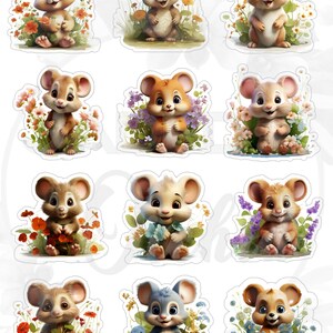 Mice Stickers, Print and Cut Digital PNG Sticker Sheet, 12 Different ...