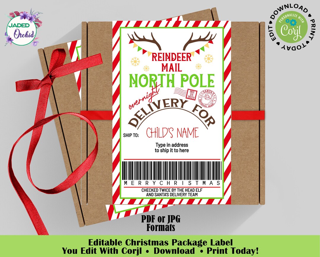 Editable Christmas Shipping Label, Christmas Packaging Label, Christmas ...