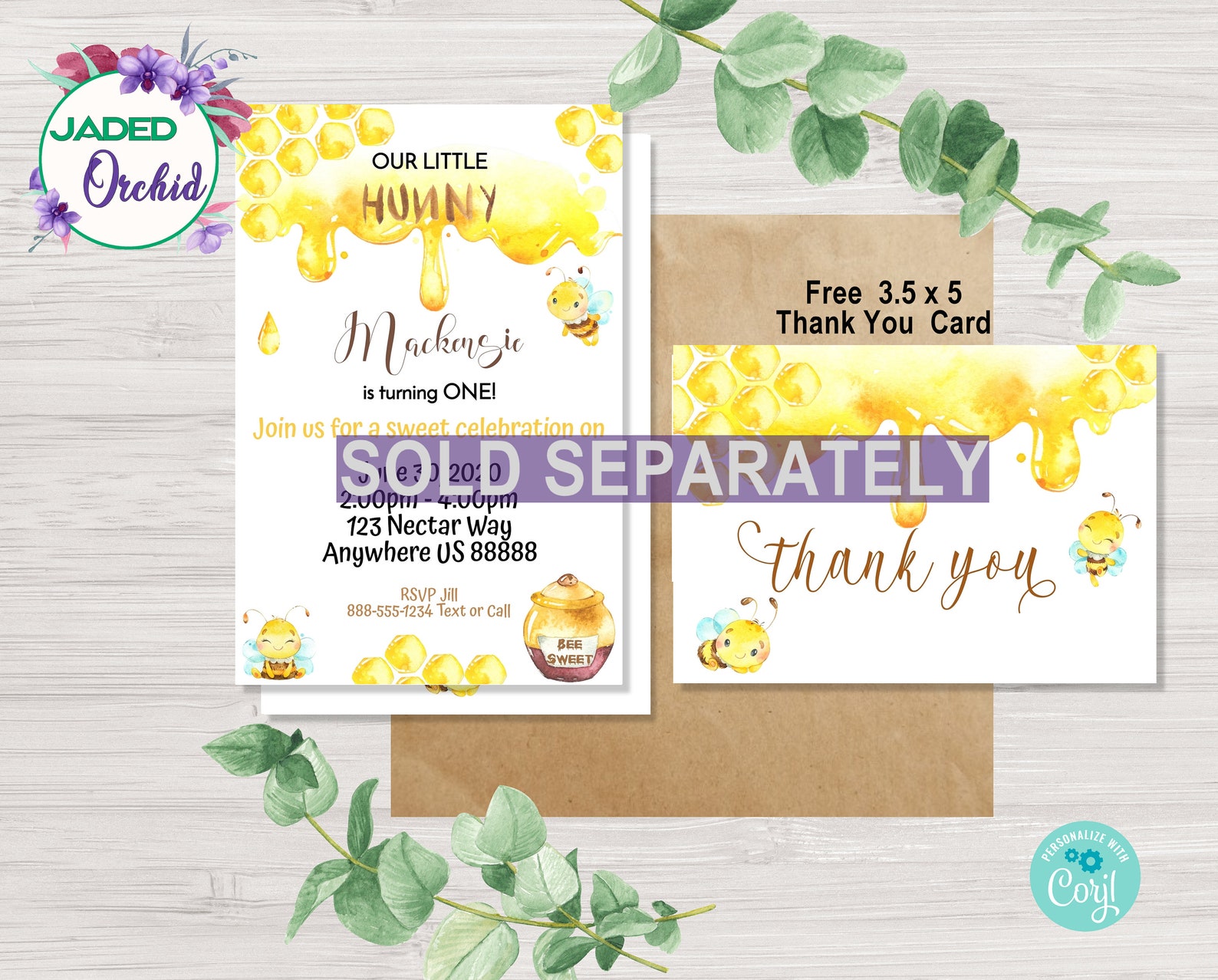 EDITABLE Honey Bee Thank You Card Bee Baby Thank You Bee | Etsy
