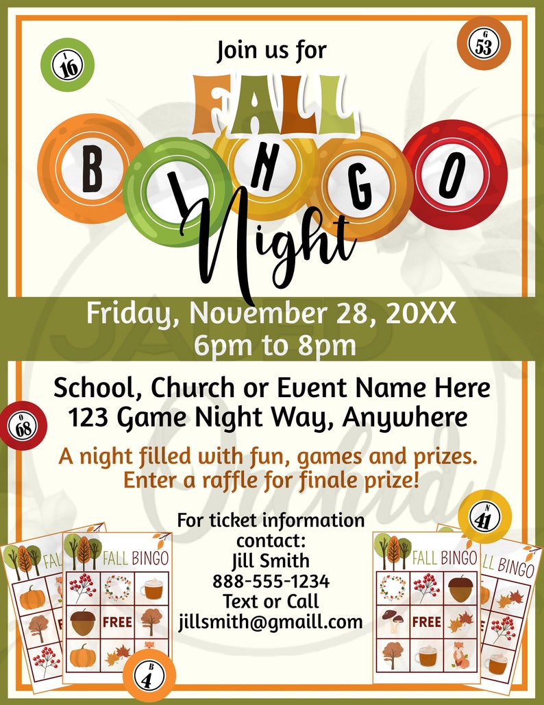 Fall Bingo Night Flyer Autumn Bingo Night Poster Bingo Night - Etsy