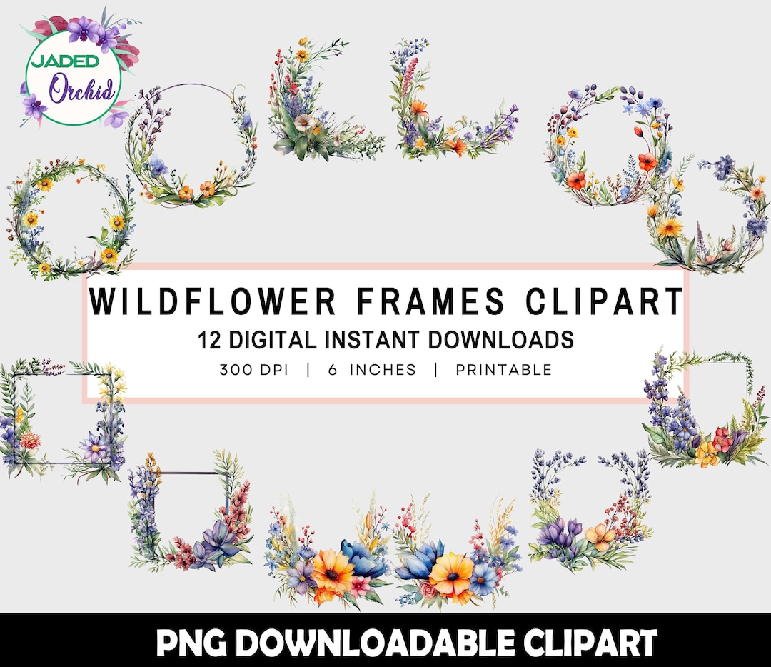 Wildflower Frames Clipart, Digital Floral Clip Arts, 12 Floral Frame ...