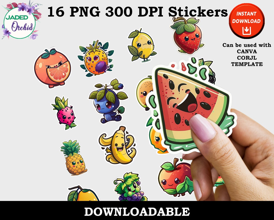 Fun Fruit Print and Cut Digital PNG Sticker Sheets, 16 Different ...