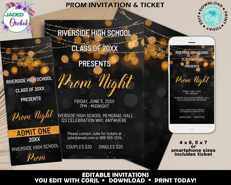 Black A Night Under the Stars Prom Invitation Senior Prom - Etsy