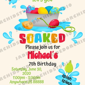 Water Balloon Fight Birthday Party Invitation, Water Slide Party Invite ...