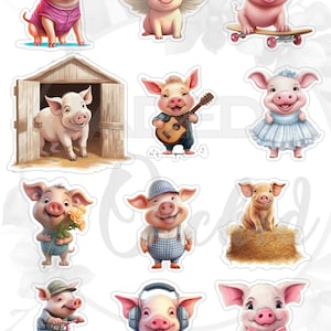 Pig Sticker Bundle, Pigs Print and Cut Digital PNG Sticker Sheet, 12 ...
