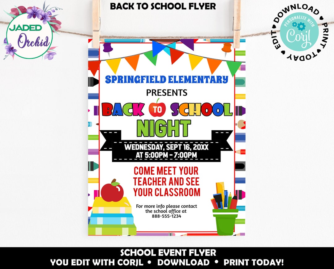 Back to School Night Flyer Template, Back to School Open House Flyer ...