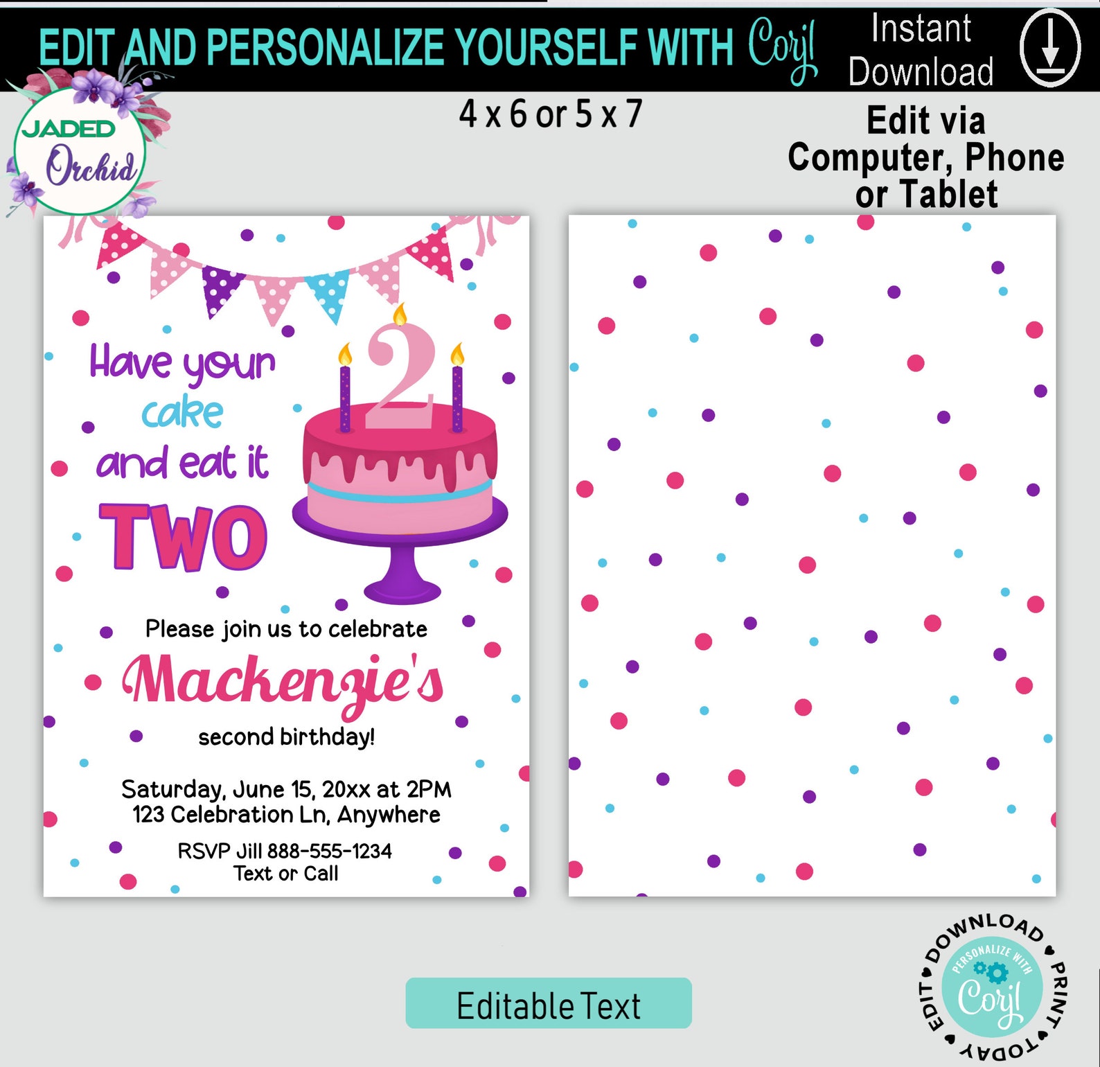 Printable Girls Second Birthday Party Invitation Have Your - Etsy