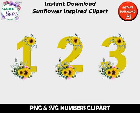 Printable Sunflower Numbers Clipart Sunflower SVG Clipart | Etsy