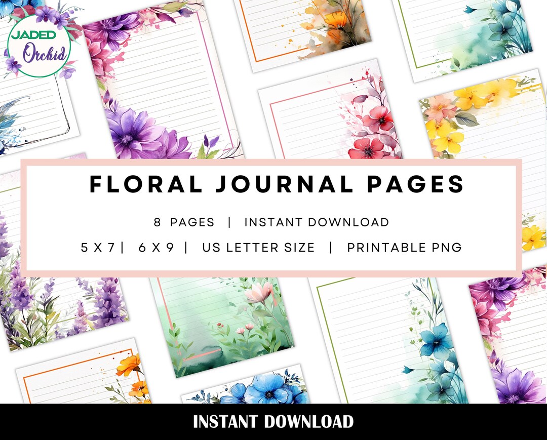 Printable Floral Journal Page, Flowers Junk Journal Page, Stationary ...