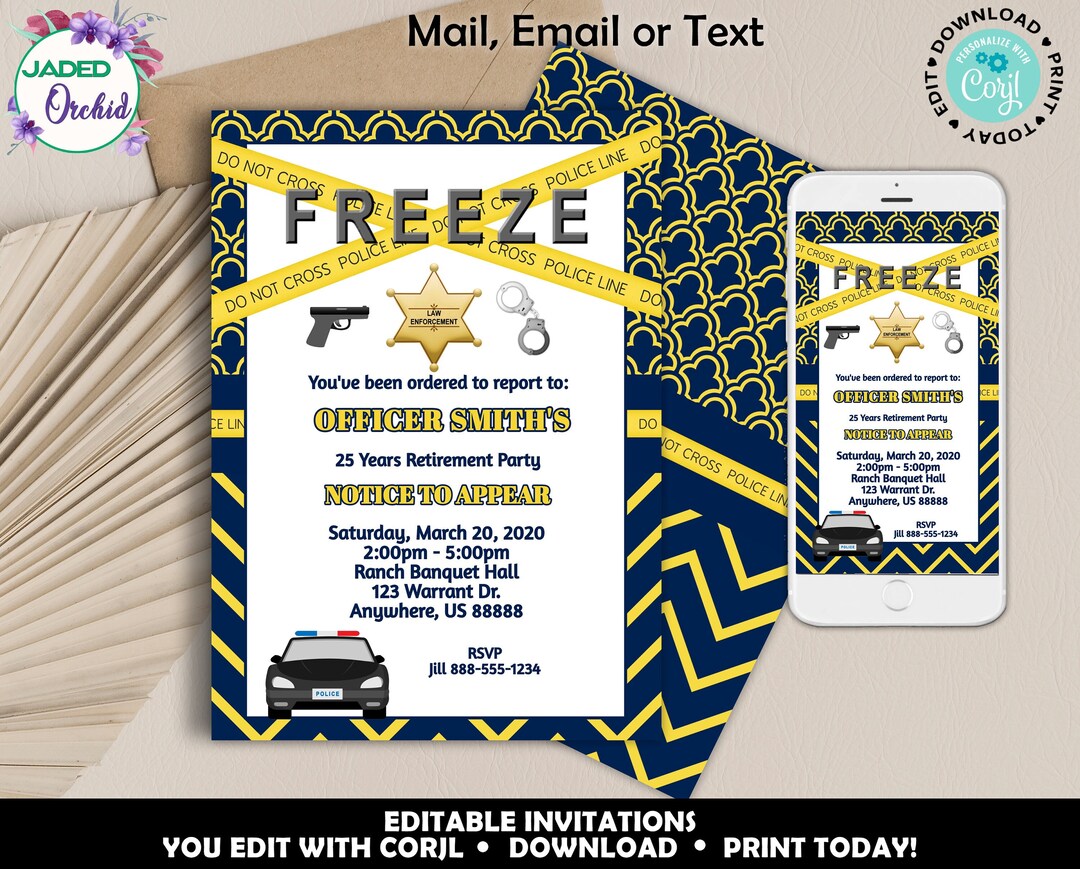 Police Officer Retirement Party Invite, Printable Police Officer ...