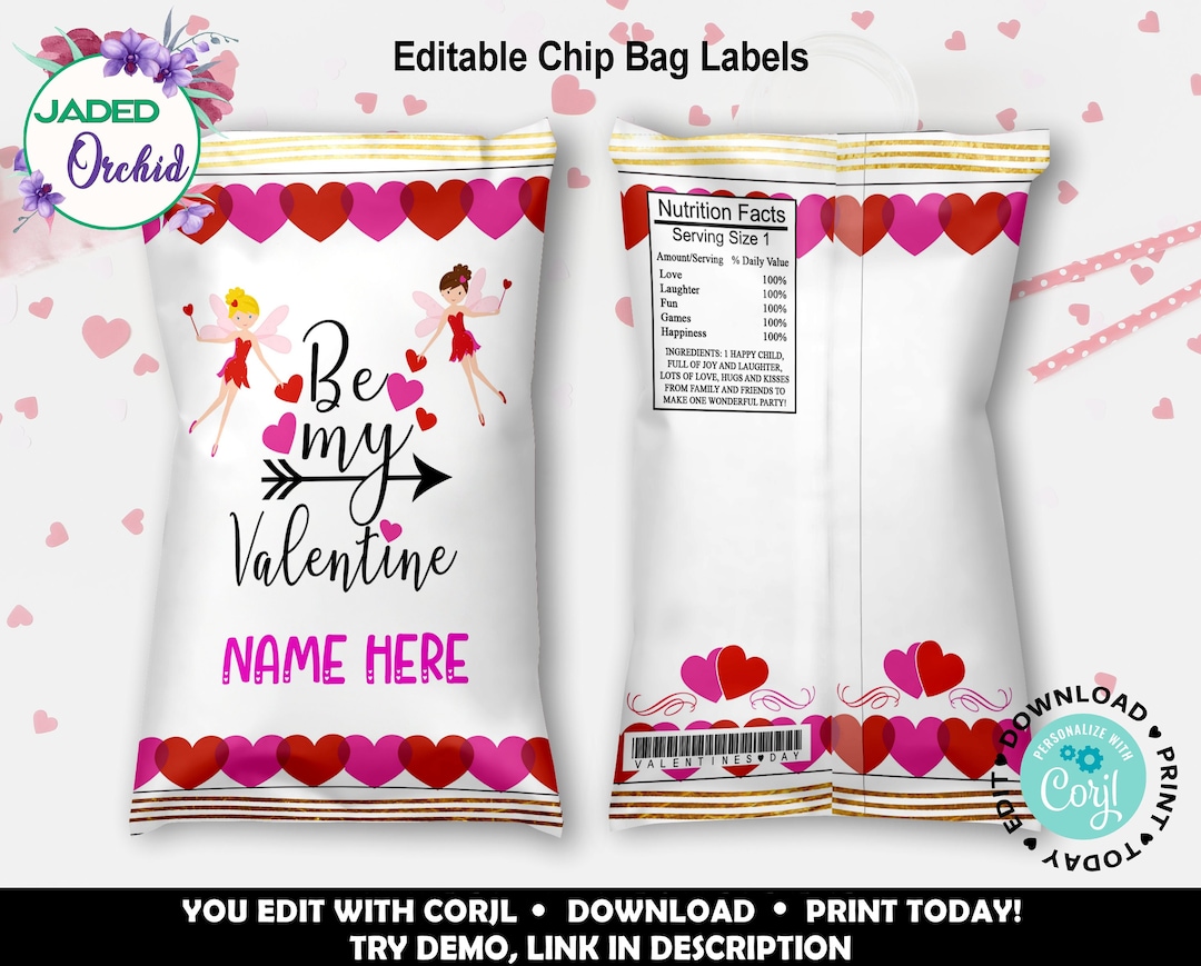 Hot Pink Valentine's Chip Bag, Fairy Valentine's Day Chip Bag ...