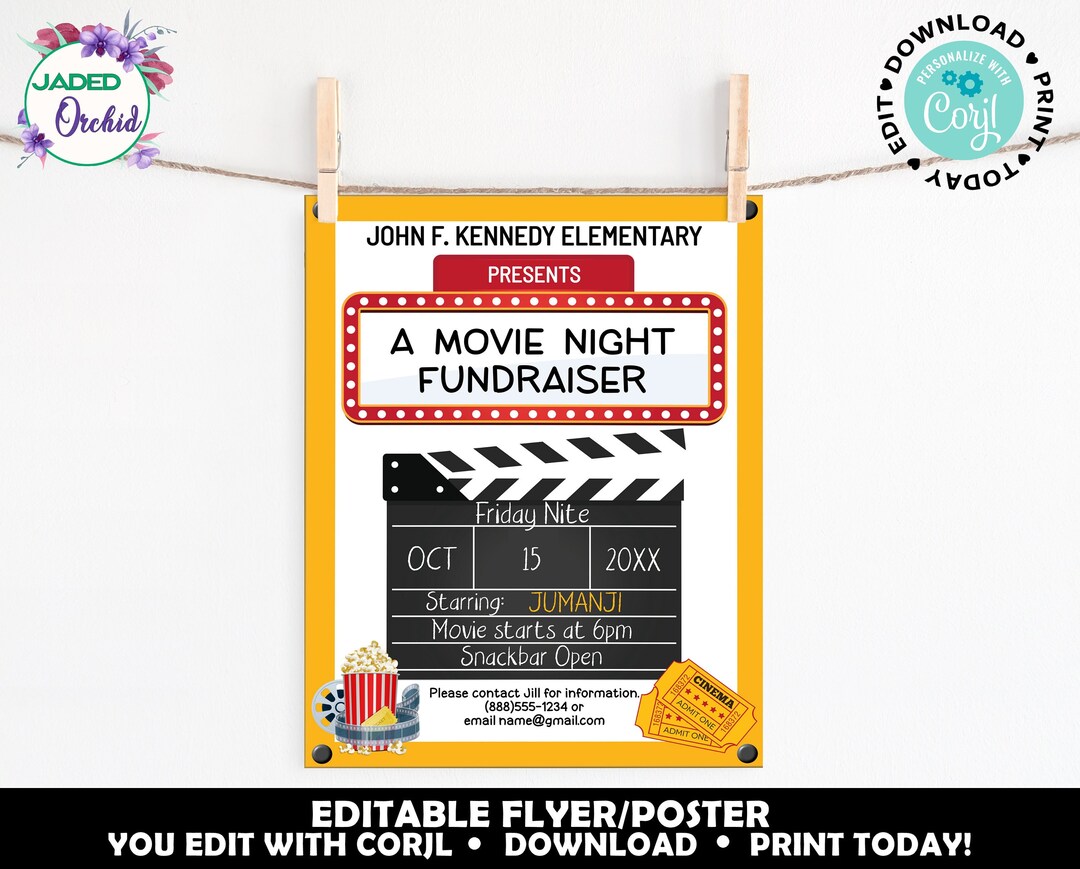 Printable Movie Night Fundraiser, School Movie Night Fundraiser Flyer ...
