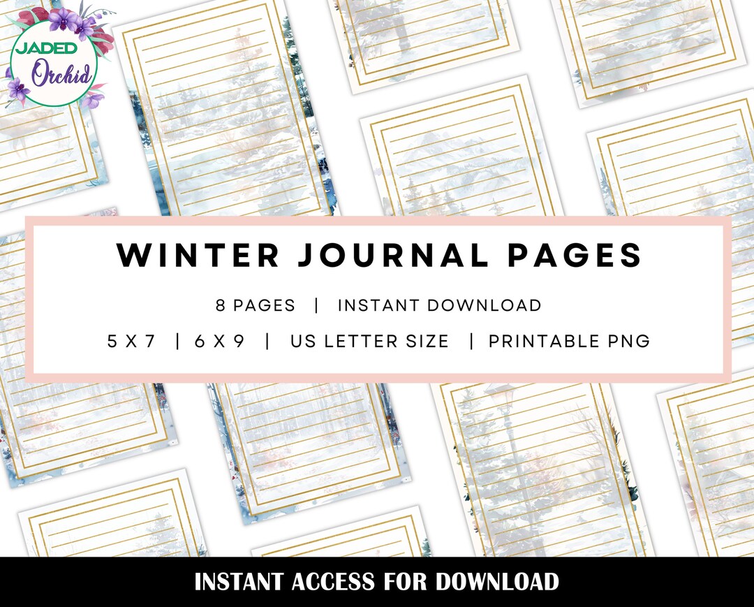 Winter Junk Journal Pages, Winter Landscape Journal Lined Paper Digital ...