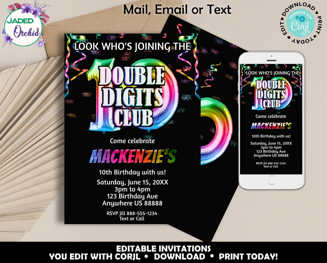 Printable Double Digits Birthday Invitation 10th Birthday | Etsy