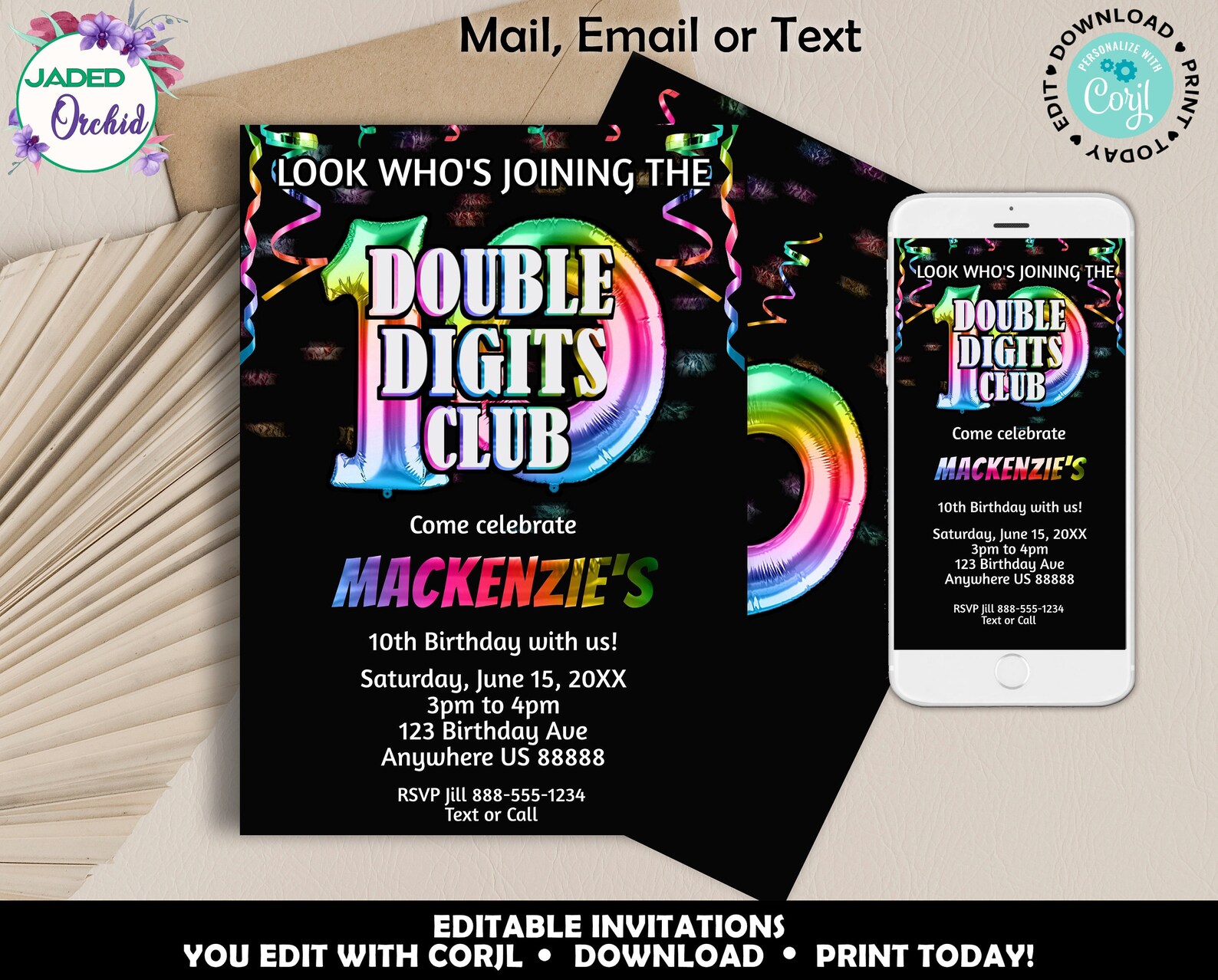 Printable Double Digits Birthday Invitation 10th Birthday - Etsy