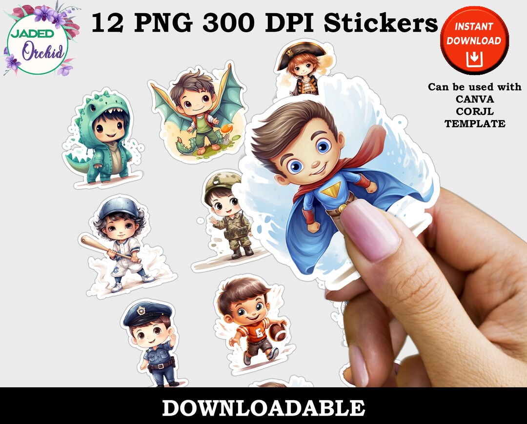 Printable Boys Character Sticker, Print and Cut Digital PNG Sticker ...