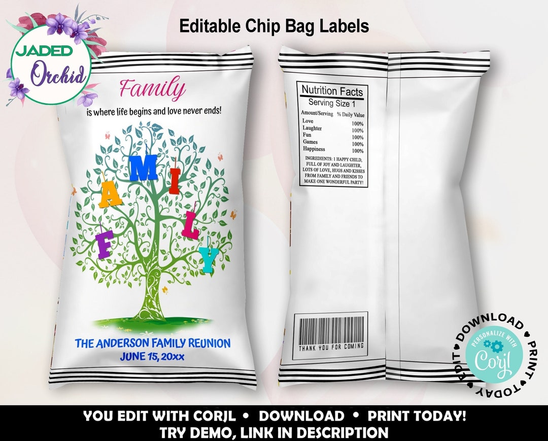 Printable Family Reunion Chip Bag Label, Family Reunion Favors, Family ...