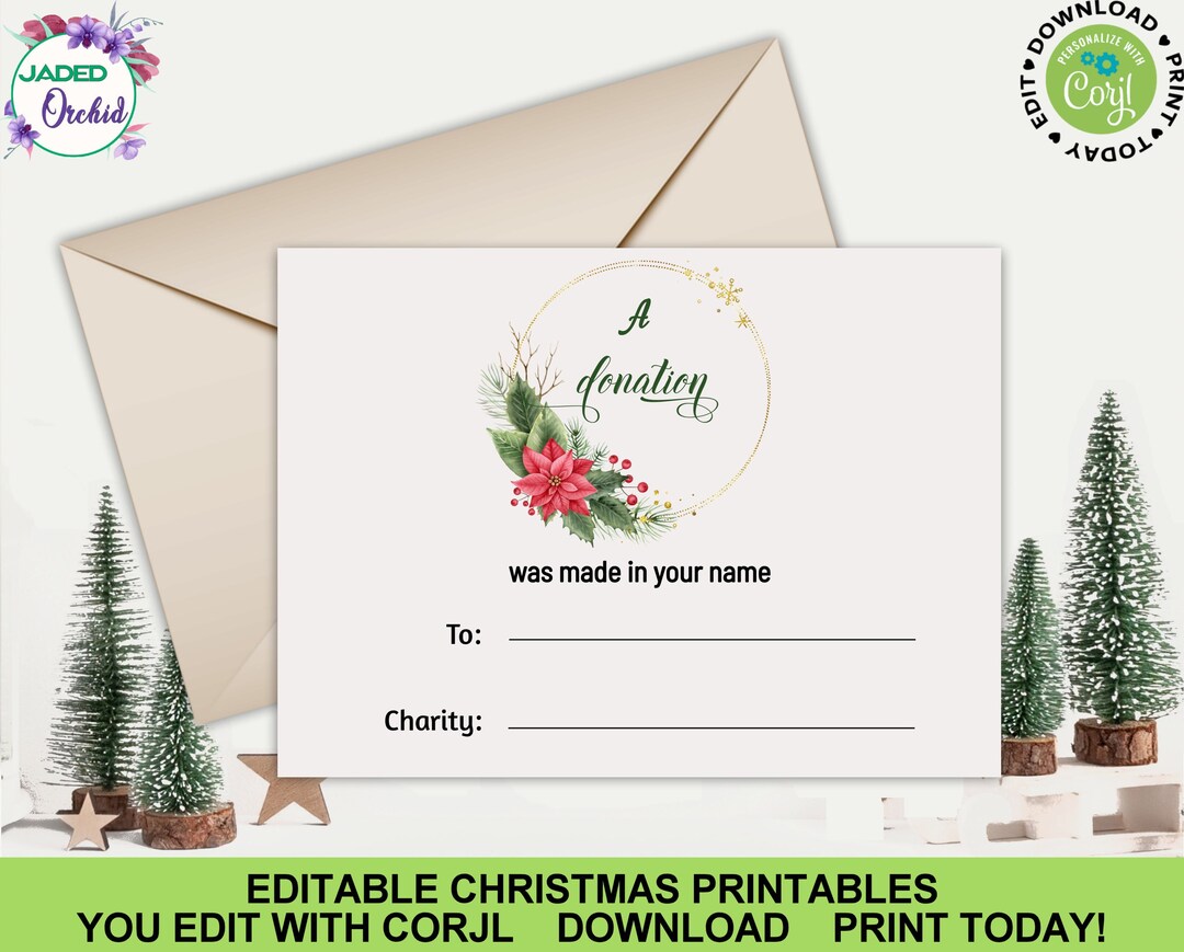 Elegant Donation Charity Card, Holiday Charity Card, Christmas Donation ...
