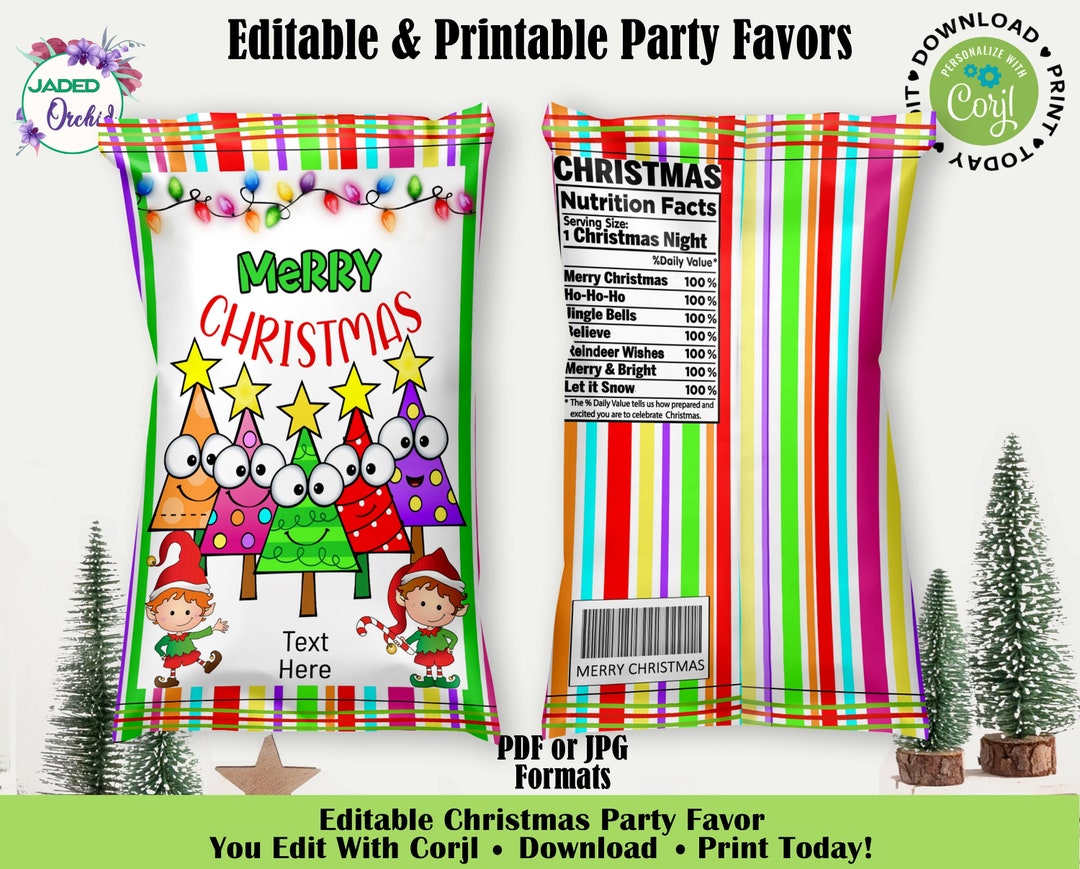 Cute Christmas Chip Bag Template, Christmas Party Favor, Printable ...