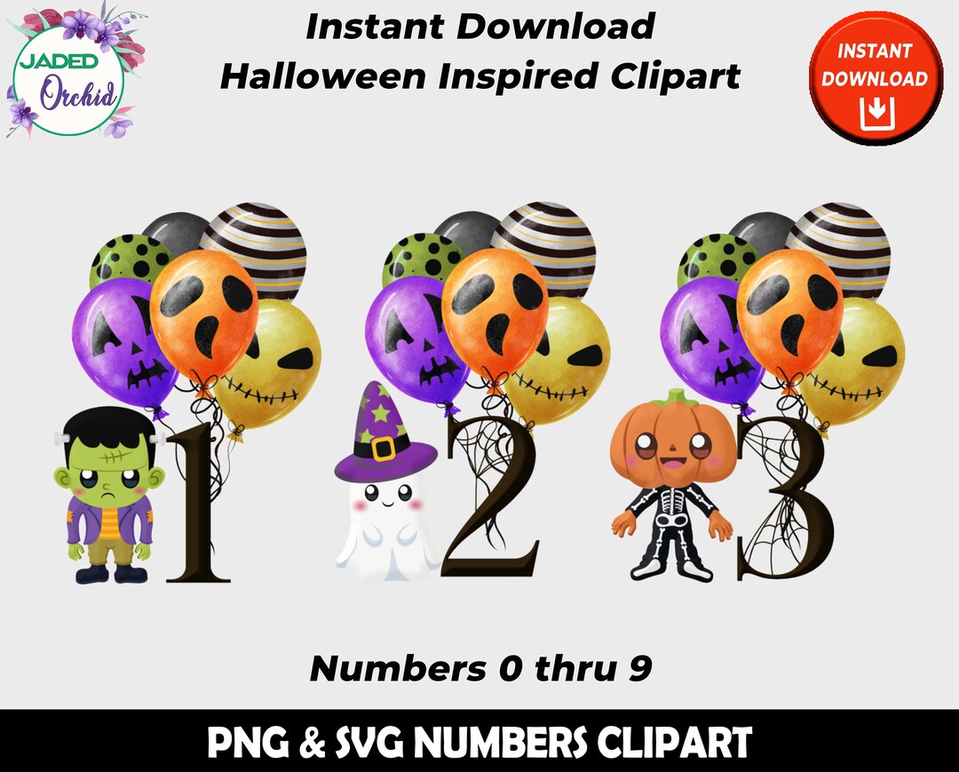 Halloween Monsters Clipart Numbers, Halloween Favors, Halloween ...