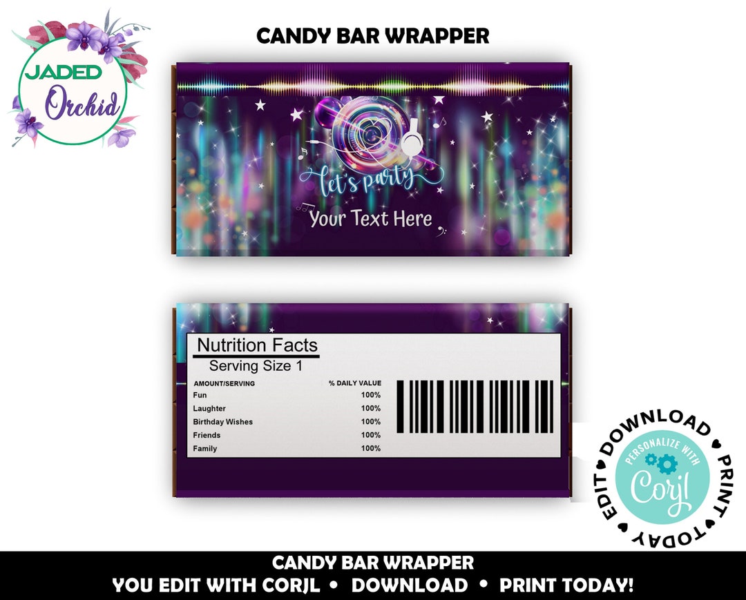 Musical Birthday Candy Bar Wrapper, Music App Birthday Party Favor ...