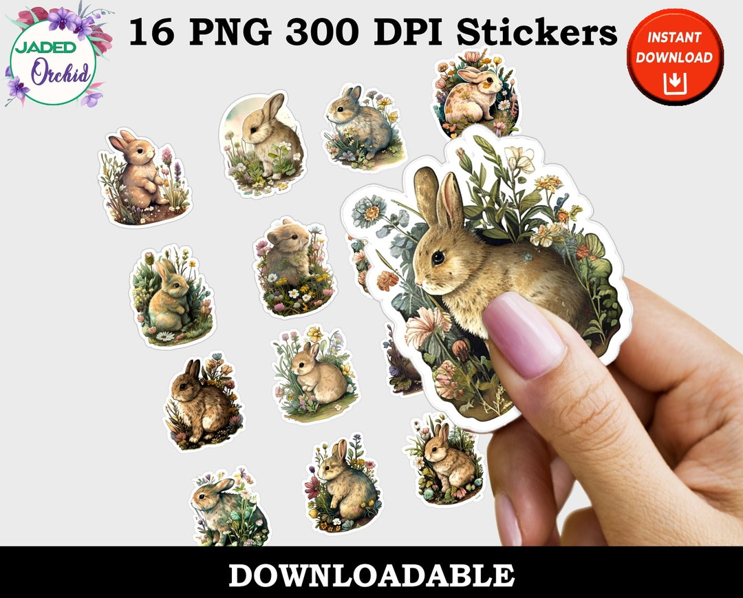 Printable Cute Bunny Rabbit Print and Cut Digital PNG Sticker Sheets ...