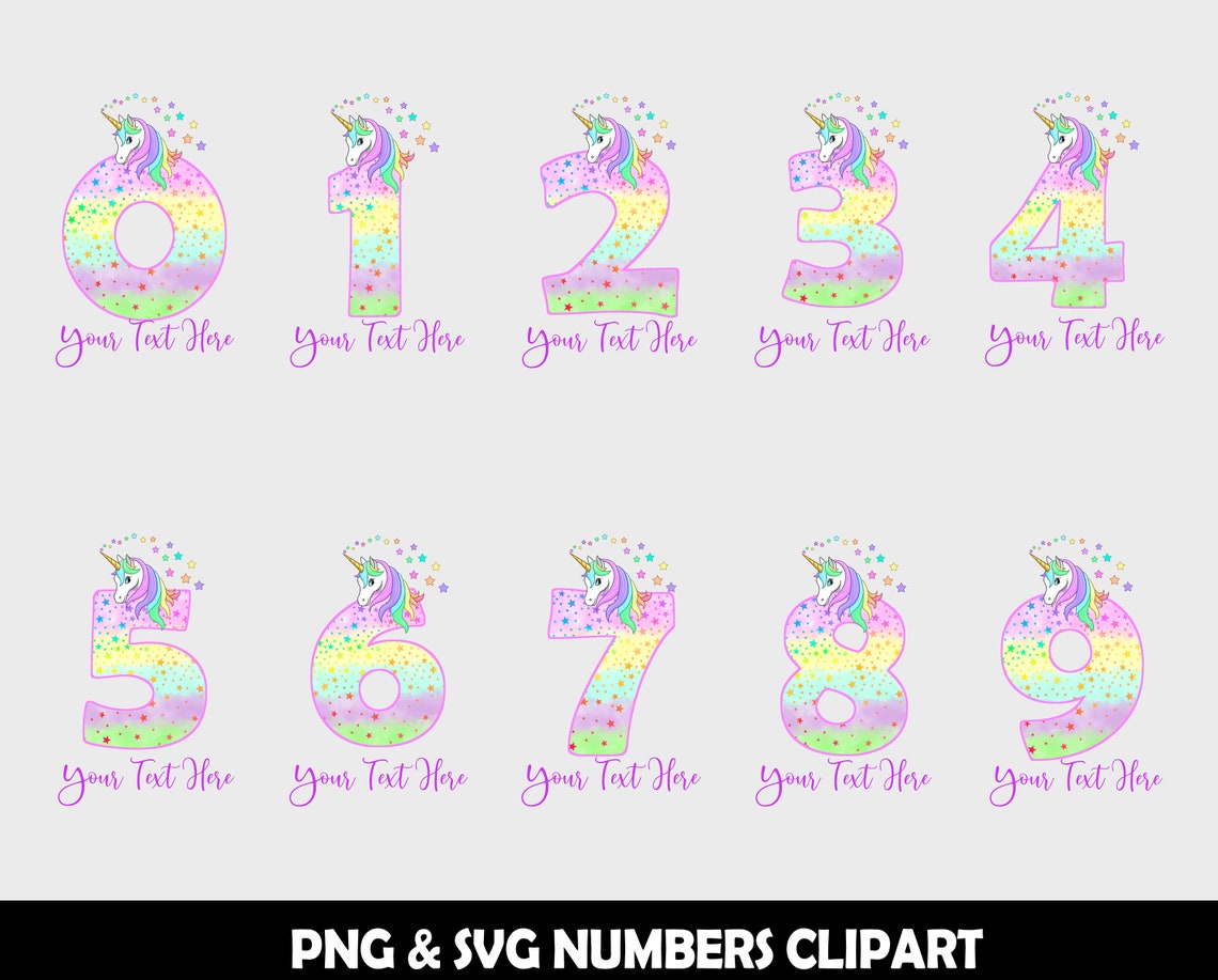 Printable Unicorn Clipart Numbers Editable Unicorn Numbers - Etsy