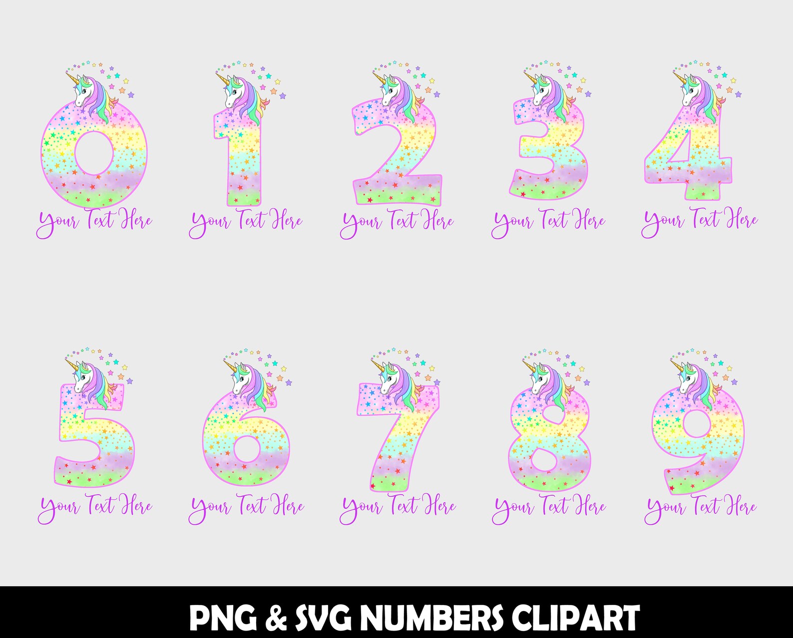 Unicorn Clipart Numbers Editable Unicorn Numbers Clipart - Etsy