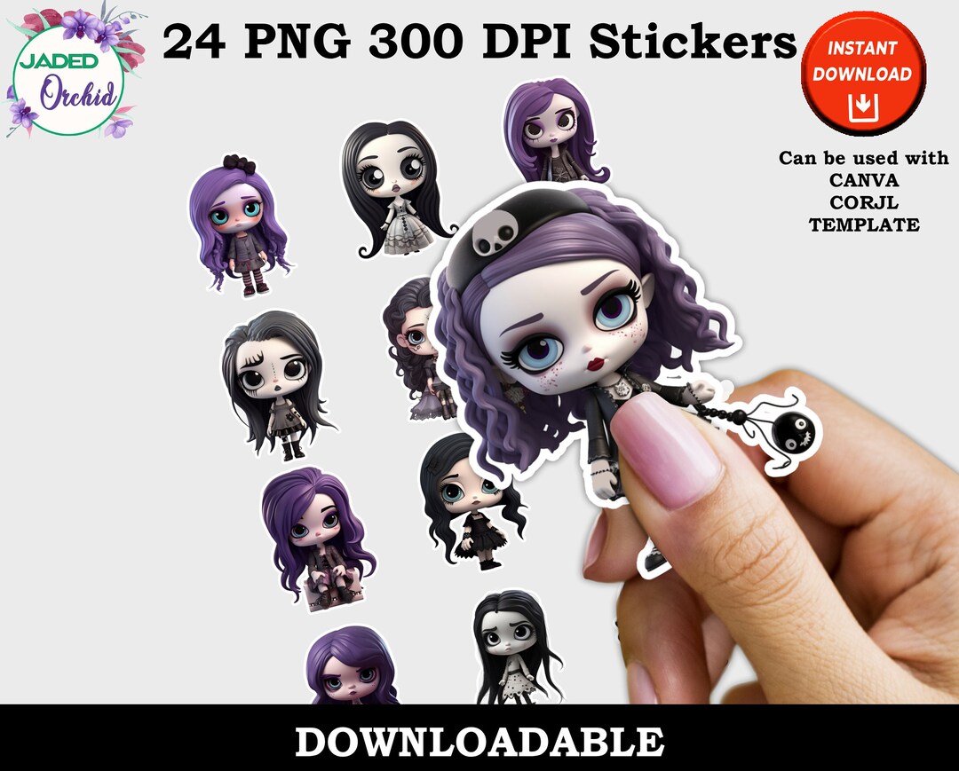 Printable Cute Goth Dolls Print and Cut Digital PNG Sticker Sheet, 24 ...