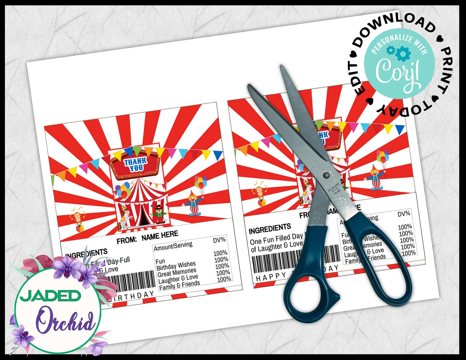 Printable Circus Candy Bar Wrapper Carnival Candy Bar - Etsy
