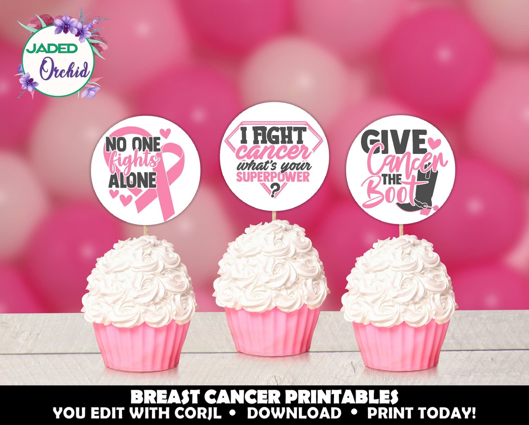 Printable Breast Cancer Cupcake Topper Breast Cancer Survivor Pink ...