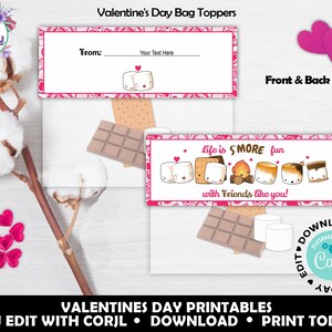 Smores Valentine's Day Bag Toppers, Personalized Treat Bag Toppers ...