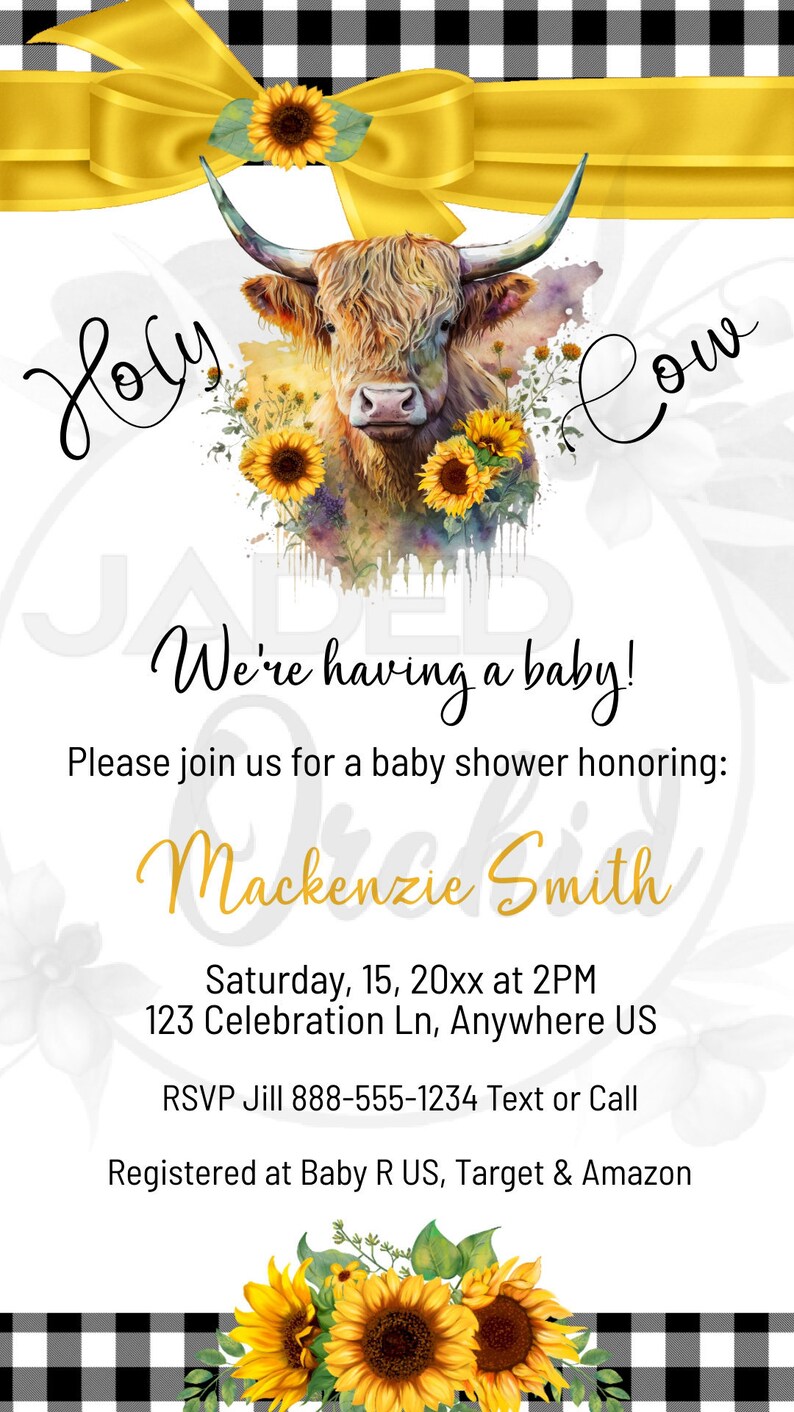 Boho Highland Cow Baby Shower Invitation Holy Cow Invitation - Etsy