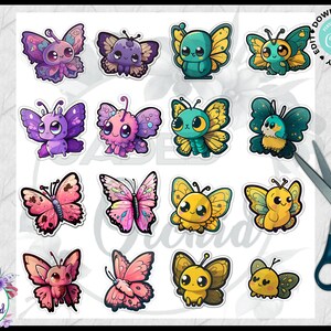 Printable Cute Butterfly Print and Cut Digital PNG Sticker Sheet, 16 ...