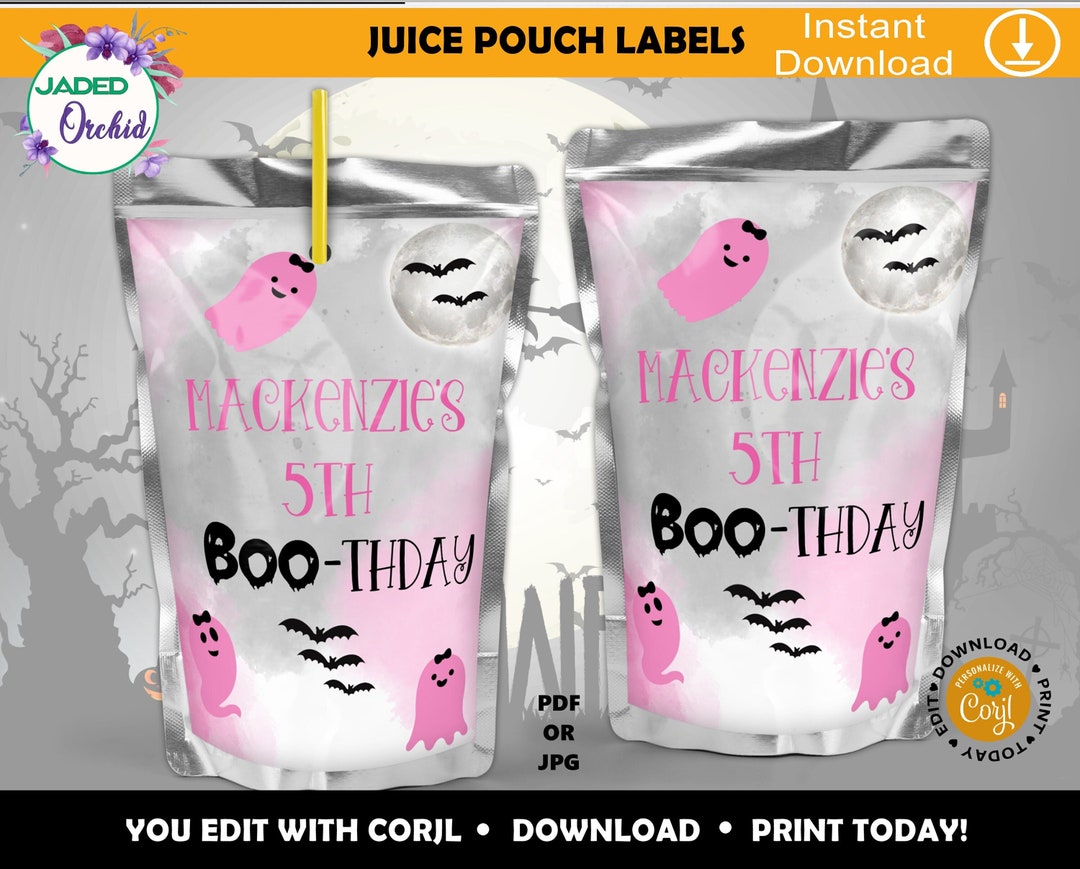 Editable Halloween Birthday Pink Ghost Juice Labels Halloween Ghost ...